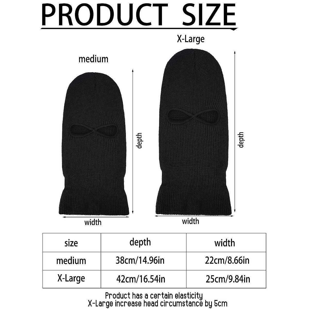 HESTYA 2 Holes Ski Masks Winter Balaclava Knitted Full Face Cover Mask Beanie Hat for Men Women Cold Weather Outdoor Sports(Black, White, Grey, Medium)