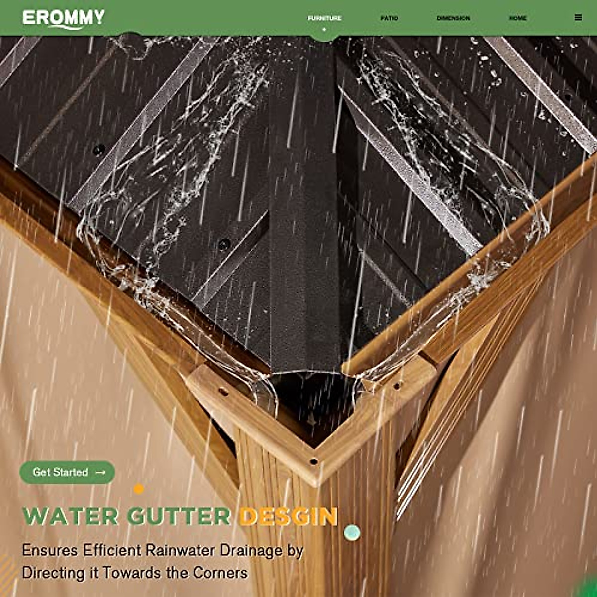 EROMMY 12' x 14' Gazebo, Wooden Finish Coated Aluminum Frame Canopy with Double Galvanized Steel Hardtop Roof, Outdoor Permanent Metal Pavilion with Curtains and Nettings for Patio, Backyard and Deck