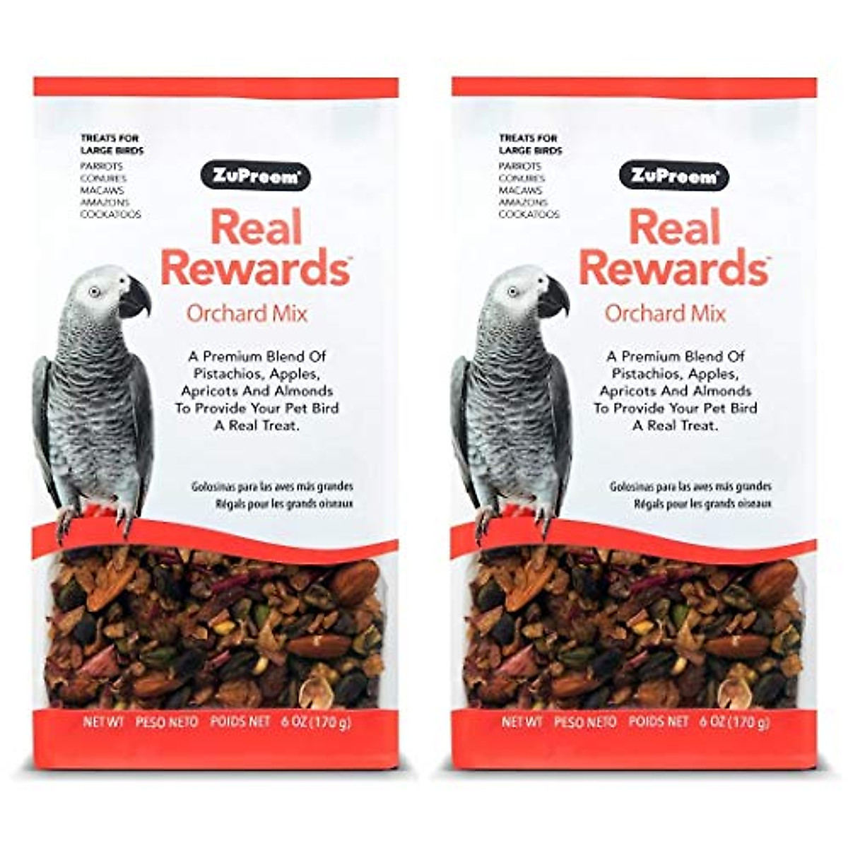 ZuPreem 2 Pack of Real Rewards Orchard Mix Treats for Large Birds, 6 Ounces Each