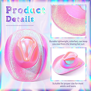6 Pieces Glitter Cowgirl Hats Women Bride Hat Holographic Cowboy Hat Space Hats for Wedding Birthday Bachelorette Parties Favors (Beige and Pink)