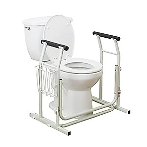 Drive Medical RTL12079 Toilet Safety Frame, Stand Alone Toilet Rails, Easy to Install Toilet Railing, Toilet Seat Frame for Elderly, Adjustable Handrails for Toilet Seat