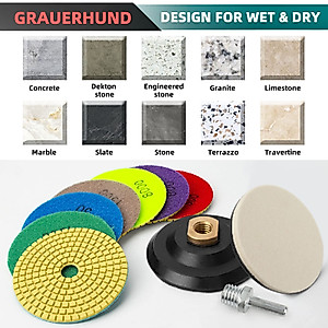15 Pack 4 Inch Diamond Polishing Pads with 5/8” - 11 Backer Pad, Wool Felt Buffing Pad 50-8000 Grit Wet/Dry Polish Pad Kit for Drill Grinder Polisher Granite Marble Stone Concrete Countertop Quartz