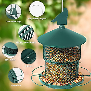 Bird Feeder for Outside Hanging,Squirrel Proof Metal Bird Feeder for Outdoor Wild Birds, 7.4 lb Seed Large Capacity Retractable Hanging Bird Feeders for Cardinal, Finch, Sparrow, Chickadee etc(Green)