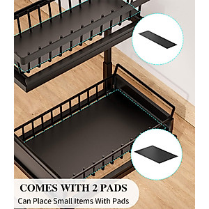 MEIJIA Double Sliding Cabinet Organizer Drawer, 2 Tier Pull Out Under Sink Organizers And Storage Bathroom And Kitchen, Metal L-Shaped Under Cabinet Organizer And Storage - White