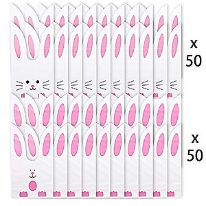 100PCS Cute Rabbit Long Ear Candy Gift Bags, Easter Goodie Bags Bunny Cookie Snack Bag Packaging Cookie Supplies