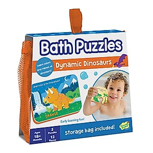 Peaceable Kingdom Dynamic Dinosaurs Bath Puzzles - Bath Toys for Toddlers – Foam Bath Puzzles for Kids Ages 18 Months+ - Boost Fine Motor Skills (17 Pieces, 5 Puzzles)