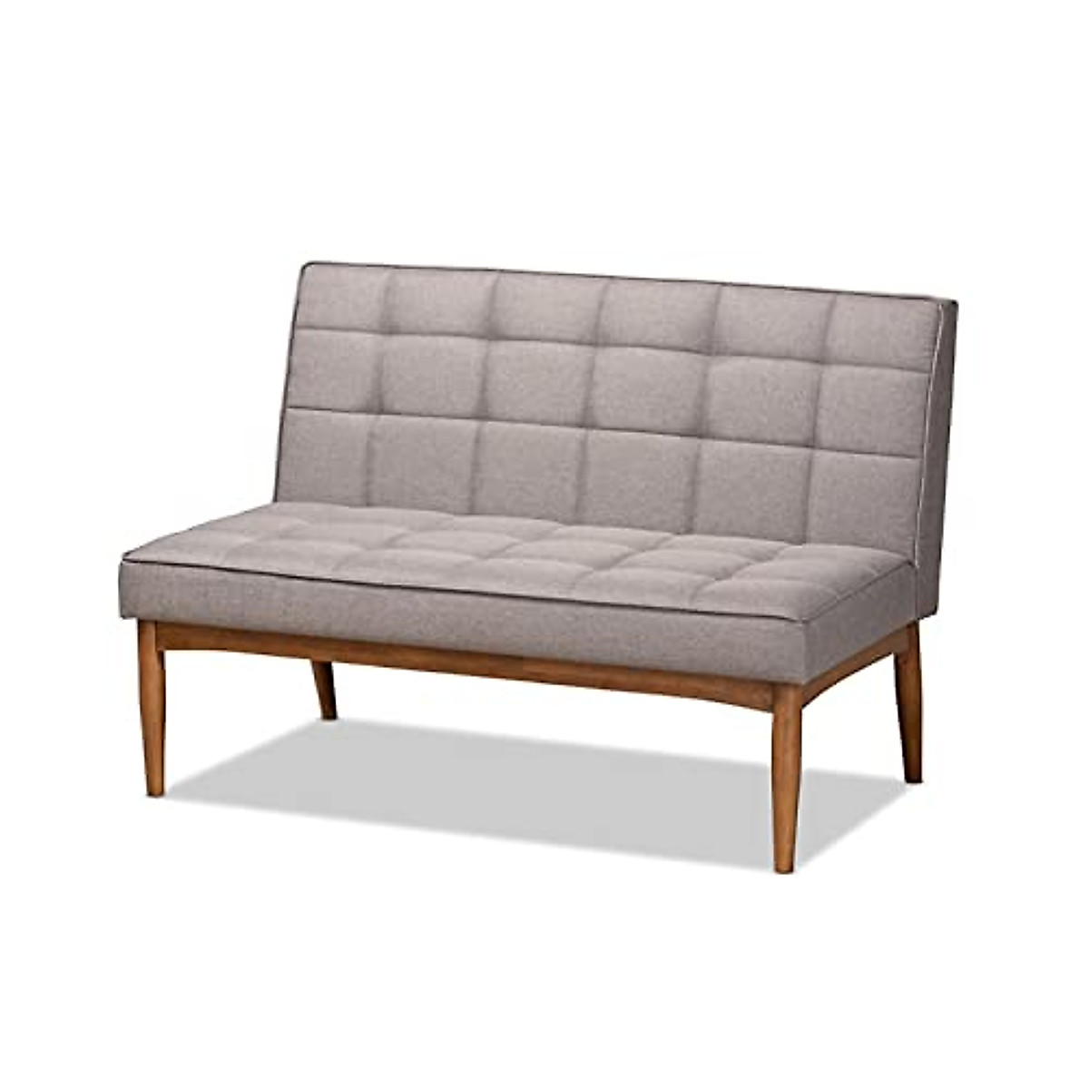 Baxton Studio Sanford Mid-Century Modern Grey Fabric Upholstered and Walnut Brown Finished Wood 2-Piece Dining Nook Banquette Set