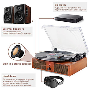 Record Player Bluetooth Turntable for Vinyl with Speakers & USB Player,Vinyl to USB,3 Speed Belt Driven LP Vintage Phonograph for Home Decoration