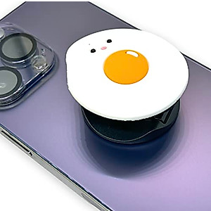 Egg-Shaped Phone Holder/Stand for Smartphones and Tablets. Expanding Phone Mount, Anti-Drop Protection with 3D Surface Finish, Finger Grip Stand. (White & Yellow 3D Pop Grip)