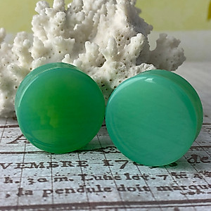 Pair of Mint Green Opalite Stone Double Flare Plugs (STN-726) (1/2" (12mm))