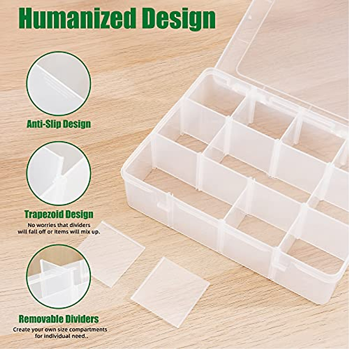 iBune 12 Grids Plastic Compartment Container, Bead Storage Organizer Box Case with Adjustable Removable Dividers for Jewelry Craft Tackles Tools, Size 8.8 x 7.1 x 2.3 in, White