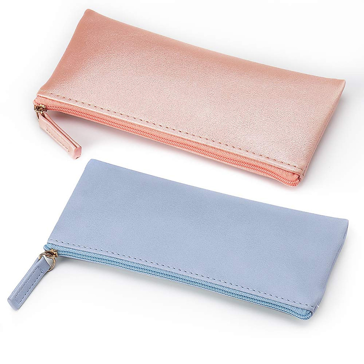 EONMIR PU Leather Pencil Cases Pouch Bag with Zipper,Small Simple Pencil Pouches, Makeup Pouch, Cosmetic Pouch (Blue+Pink)