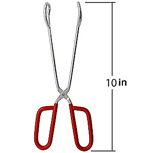 Stainless Steel Kitchen Tongs Hiash Heavy Duty Cooking Tongs Good Grips 10-Inch Scissors Tongs with Comfortable Red Handle for Cooking Barbecue