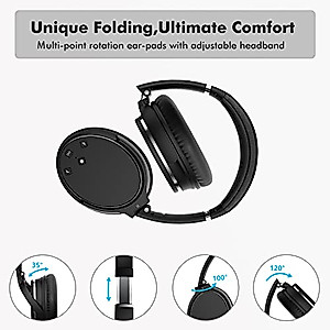 Srhythm NC25 Active Noise Cancelling Stereo Headphones Bluetooth 5.0, ANC Headset Over-Ear Bundle with Pack of 4 Headphones Replacement,Audio Cable 3.5mm/Type-C Cable/Aircraft Adaptor/6.35 to 3.5mm