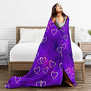 JSHXJBWR Purple Love Heart Throw Blanket Warm Cozy Lightweight Blankets Romantic Valentine's Day Gift Flannel Blanket for Sofa Couch Bed Office Holiday Decorative 50"X40"