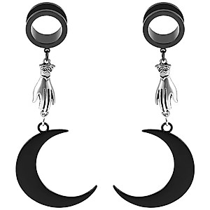 Atomhole 2PCS Ear Gauges Fashion Moon Dangle Ear Plugs Tunnels Hypoallergenic Stainless Steel 0g 2g Ear hangers Expander Stretchers Piercing Body Jewelry