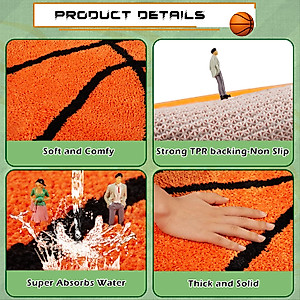 Tinideya 3 Pcs Football Sports Rug Round Basketball Bathroom Rug Non Slip Baseball Bathroom Mat Decorative Football Area Rug Indoor Carpet for Bedroom Living Room Floor Chair Rooms Decor