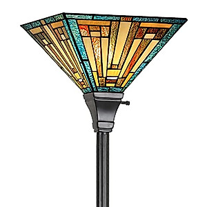COTOSS Tiffany Torchiere Floor Lamp Mission Style Green Stained Glass Torch Light 70" Tall Antique Standing Corner Light for Living Room Bedroom Home Office