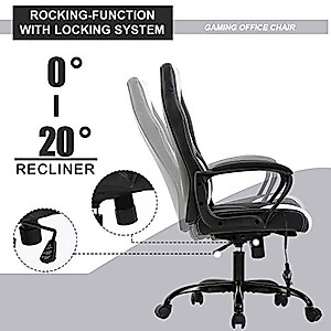 Gaming Chair Office Chair Desk Chair Massage Ergonomic PU Leather Racing Chair with Lumbar Support Headrest Armrest Task Rolling Swivel Computer Chair for Women Adults Girls(White)