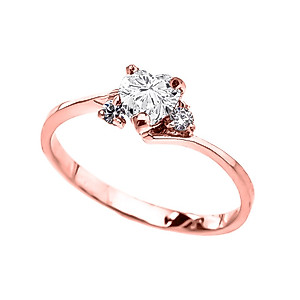 Modern Contemporary Rings Dainty 10k Rose Gold April Birthstone Heart with CZ Proposal/Promise Ring (Size 7)