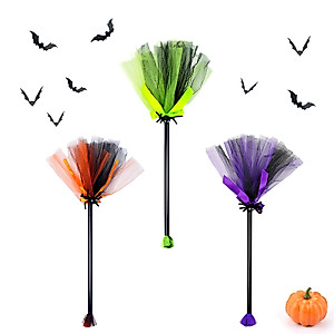 HOVEOX 3 Pack Halloween Witch Broom Plastic Witch Broomstick 3 Colors Broom Props Cosplay Broomstick for Halloween Costume Party Supplies