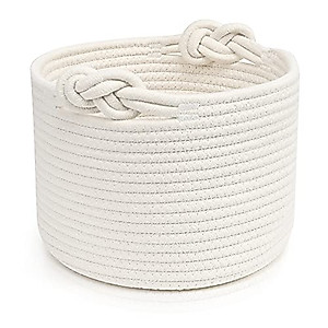 ABenkle Small Woven Basket, Cotton Rope Shelf Storage Basket, Small Round Basket, Cute Baby Basket, Decorative Round Bin for Nursery Bedroom Bathroom, 9.4" x 9.4"x 7.1" Empty Gift Basket - White