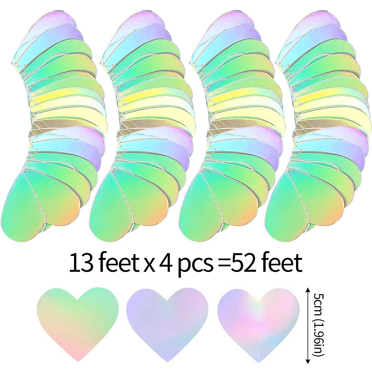 Fecedy 4 Pack Iridescent Love-Heart Garland Hanging Neon Streamers Banner for Birthday Bachelorette Baby Bridal Shower Engagement Valentines Decoration