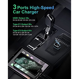 USB C Car Charger 115W, KENREE 3 Ports USB C USB A Car Charger PD 65W 45W QC 20W Fast Car Charger for iPhone 12/13/14 Pro Max XR 7 8, Samsung Galaxy S21 S22 Ultra Note