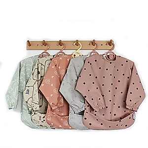 modernKIDS Long Sleeve Bibs for Babies with Pocket (12-36 Months) | No Leak, Waterproof Toddler Bibs with Food Catcher | Apron Art Smock Bib for Eating and Crafting (Dinosaur)