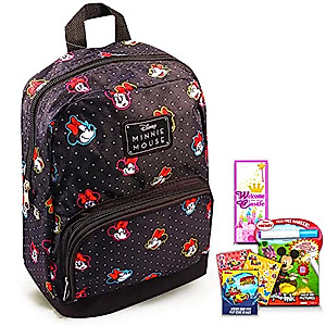 Fast Forward New York Disney Minnie Mouse Preschool Backpack for Kids, Toddlers ~ 5 Pc School Supplies Bundle with Canvas 10 inch Mini Girls, 100+ Stickers, Coloring Book, and More