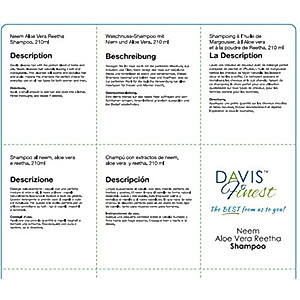 Davis Finest Neem Aloe Vera Reetha Herbal Shampoo Conditioner for Hair Growth, Hair Loss, SLS, Paraben and Sulphate Free Vegan Hair Cleanser 210ml