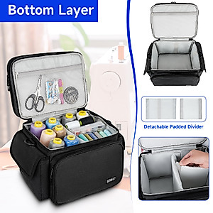LEFOR·Z Sewing Supplies Organizer,Double-Layer Sewing Accessories Storage Bag,Protable Travel Sewing Box Sewing Basket for Sewing Tools,Black(Bag Only)
