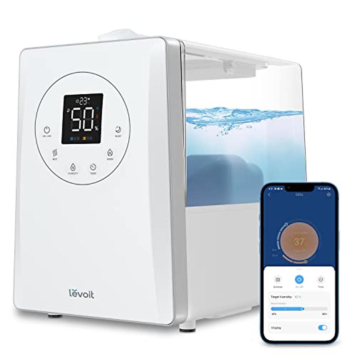 LEVOIT Humidifiers for Bedroom Large Room Home, Blue & Humidifiers for Bedroom Large Room Home, Smart Wifi Alexa Control, 6L Top Fill Warm and Cool Mist, White