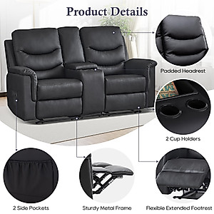 Consofa RV Recliner Loveseat, Reclining Loveseat with Console, Faux Leather Manual Recliner Loveseat, Wall Hugger Loveseat Recliner with Cup Holder and Side Pocket for Living Room