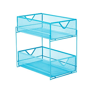 Mind Reader, Supply Storage, Makeup Accessory Organizer, One Size, Blue 2 Tier Mesh