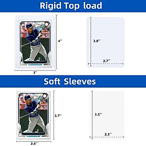 200 Card Sleeves Hard Plastic, Arjiekwei 3"X4" Baseball Card Protectors Hard Plastic, Premium Card Holder for Trading Sports Baseball Football Game Cards (100 Hard Sleeves + 100 Soft Sleeves)