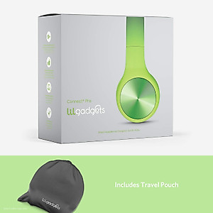 LilGadgets Connect+ Pro Kids Headphones with Mic and Cord, SharePort Technology, Over-Ear Foldable Headset, Volume Limit 93db, Wired Inline 3.5mm Jack for School- Green