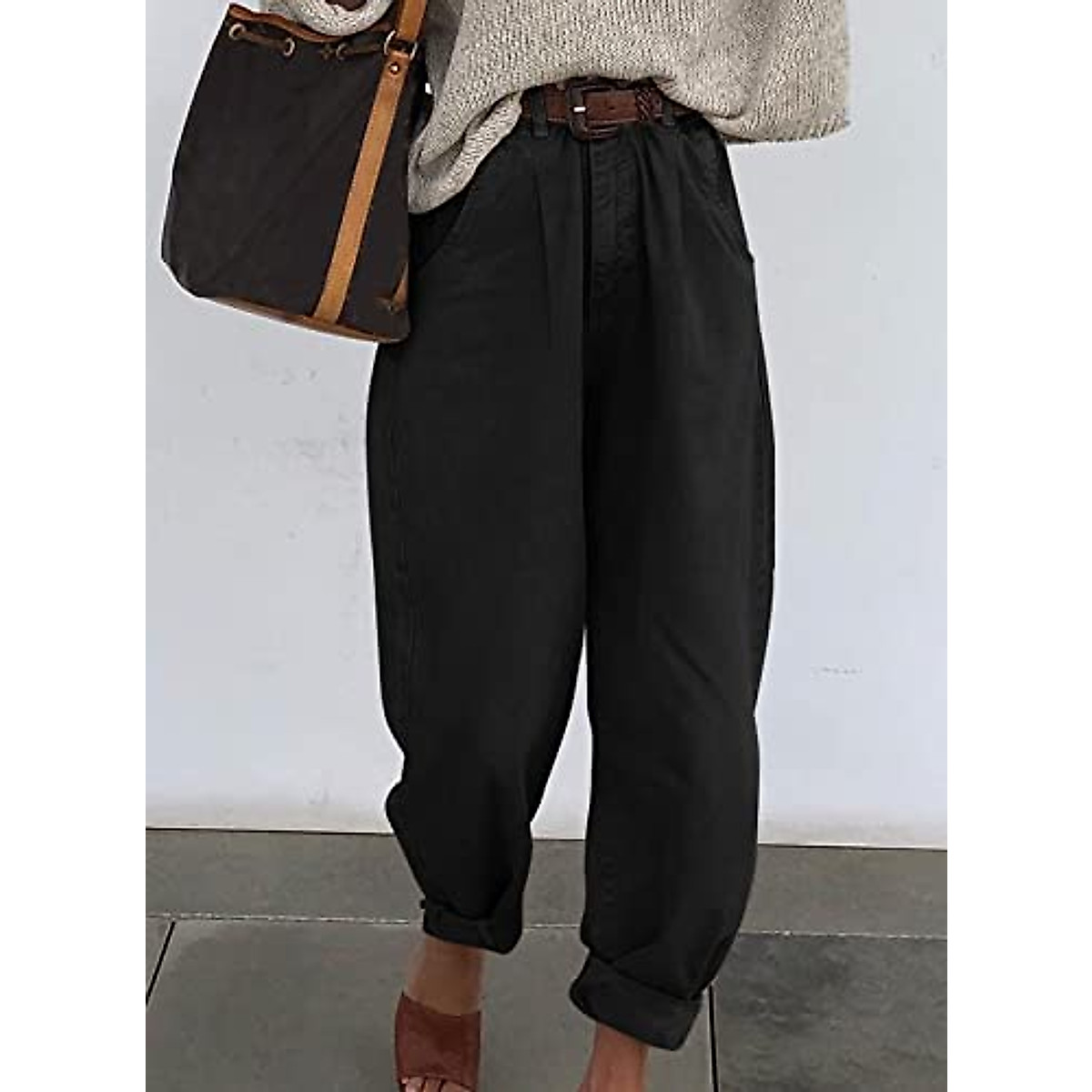 Astylish Black Jeans for Women High Waisted Baggy Boyfriend Mom Cropped Denim Pants Black Size 10