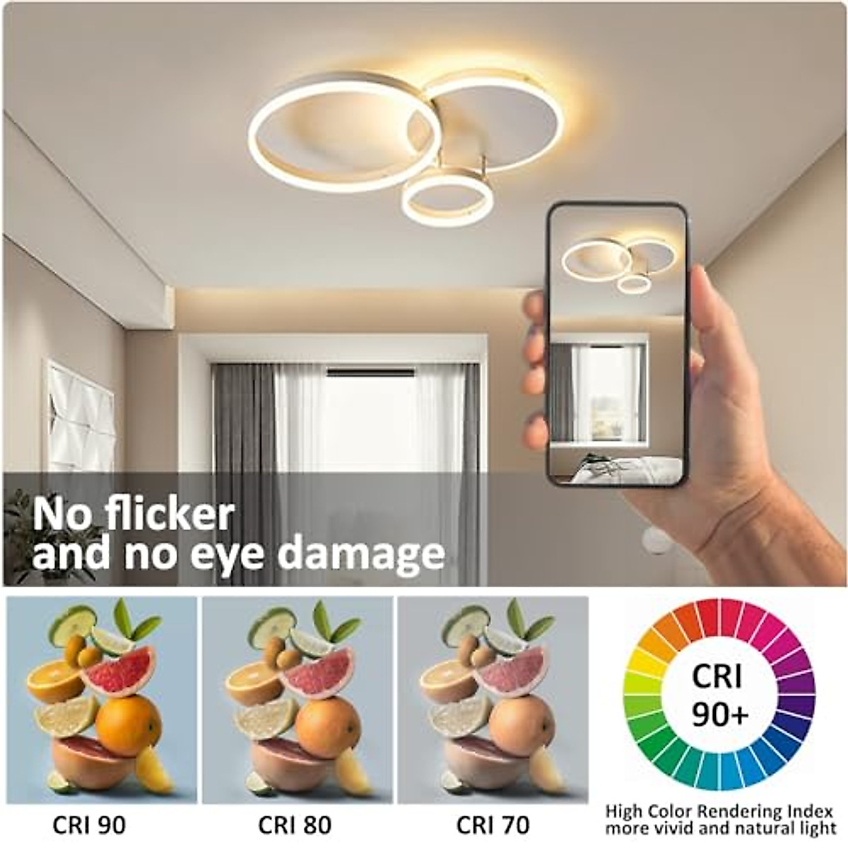KAUCQI Dimmable Lighting Fixtures Ceiling, Modern Ceiling Light of 3000K-6000K with Remote Control, Led Lights 54W 5400lm for Living Room, Kitchen, Hallway Lamparas de Techo Modernas
