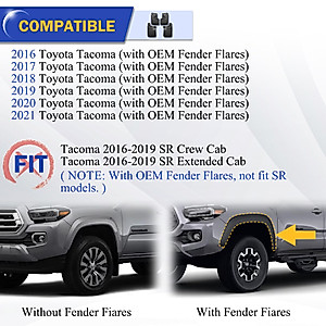 Mud Flaps Mud Splash Guard Mudguards for 2016 2017 2018 2019 2020 2021 2021 Toyota Tacoma (Doesn't Fit SR or SR5) Front & Rear 4PCS Compatible with OEM Fender Flares
