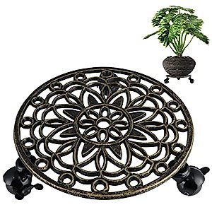 Skelang Cast Iron Plant Caddy 11", Rolling Plant Stand with Locking Wheels, Plant Pot Trolley for Moving and Supporting Heavy Duty Plants, Load Capacity 350 Lbs (Bronze)