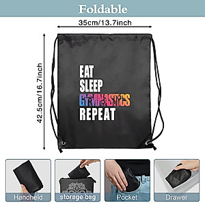 Haizct Eat Sleep Gymnastics Repeat Drawstring Backpack, Gymnasts Gift, Unisex Drawstring Backpack Bag for Gym Shopping Sport Yoga Dance Rehearsa
