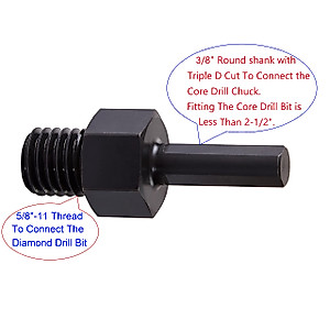 AODITECK Diamond Drill Bit Core Drill Bit Arbor Adapter for Threaded Diamond Hole Saw 3/8" Round Shank with Triple D Cut 5/8"-11 Drill Adapter