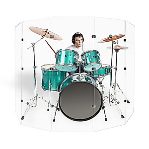 PENNZONI Drum Shield 6ft w/Chrome Hinges, Comes w/ 5 Drum Panels, & Chrome Hinges, Premium Clear Acrylic Panels, Drum Screen