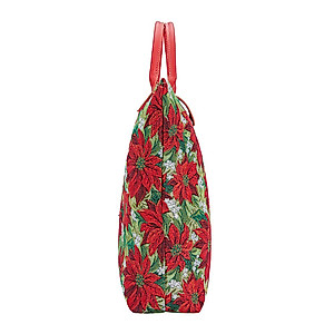 Signare Tapestry Foldable Tote Bag Reusable Shopping Bag Grocery Bag With Xmas Poinsettia Design (FDAW-XMAS-POIN)