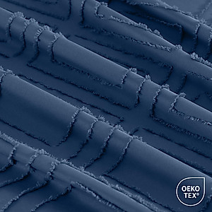 JELLYMONI Blue Duvet Cover Full Size - 3 PCS Microfiber Tufted Duvet Cover Set, Boho Textured Duvet Cover Jacquard Rhombus Geometric Pattern Duvet Cover with Corner Ties & Zipper Closure