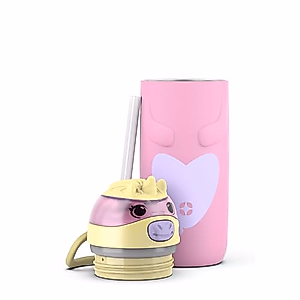 Ello Ellies 12oz Vacuum Insulated Stainless Steel Kids Water Bottle with Straw and Built-in Carrying Handle and Leak-Proof Locking Lid for School Backpack, Lunchbox and Outdoor Sports, Unicorn