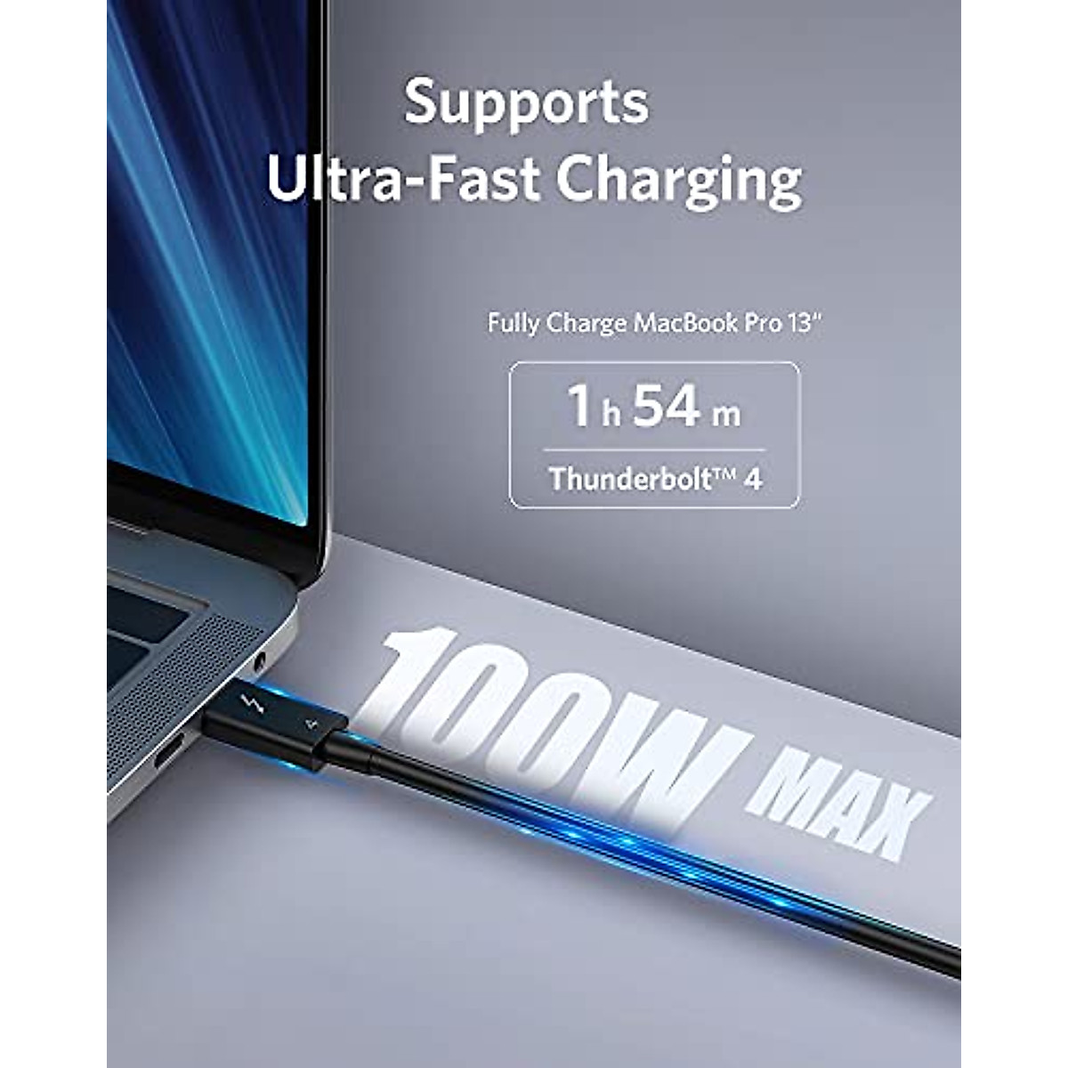 Anker Thunderbolt 4 Cable 2.3 ft, USB-C to USB C Cable, Supports 8K Display/40Gbps Data Transfer/100W Charging, for iPhone 15 Pro, MacBooks, iPad Pro (Intel Thunderbolt Certified), Monitor Connection