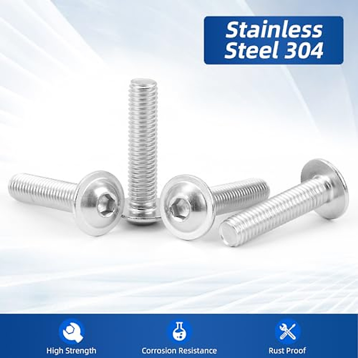 M6-1.0 x 20mm Flanged Button Head Socket Cap Screws Flange Bolts, 18-8 Stainless Steel 304 Bright Finish, Full Thread, 25 PCS