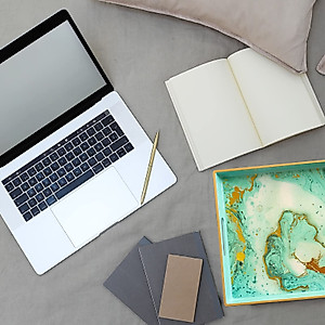 Leemxiiny Blue Marbling Decorative Tray with Handles, Morden Plastic Rectangular Serving Tray for Coffee Table, Bathroom, Ottoman, Home Decor, 15.7"* 10.2"* 1.38"